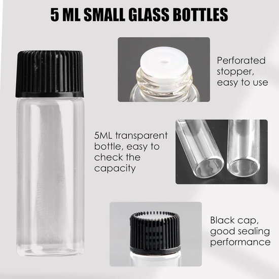 Allecto Plus - 5ml Glazen Flesjes Transparant Navulbaar met Stickers en ...