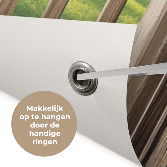 Tuinposter 120x80 cm - Tuindecoratie Doorkijk - Tuin - Raam - Hortensia ...