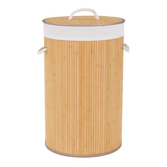 Bamboe Wasmand met Deksel – 54 Liter – Ø35 x 57 cm – Opvouwbare Wasmand ...