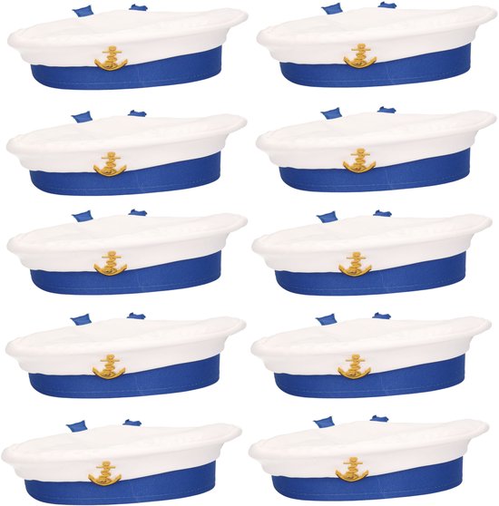 Boland Carnaval verkleed Matroos/Matrozen hoedje - 10x - wit/blauw ...