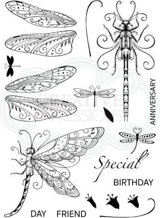 Stempel - Creative Expressions - Pink ink A5 - Clear stamp - dragonfly ...