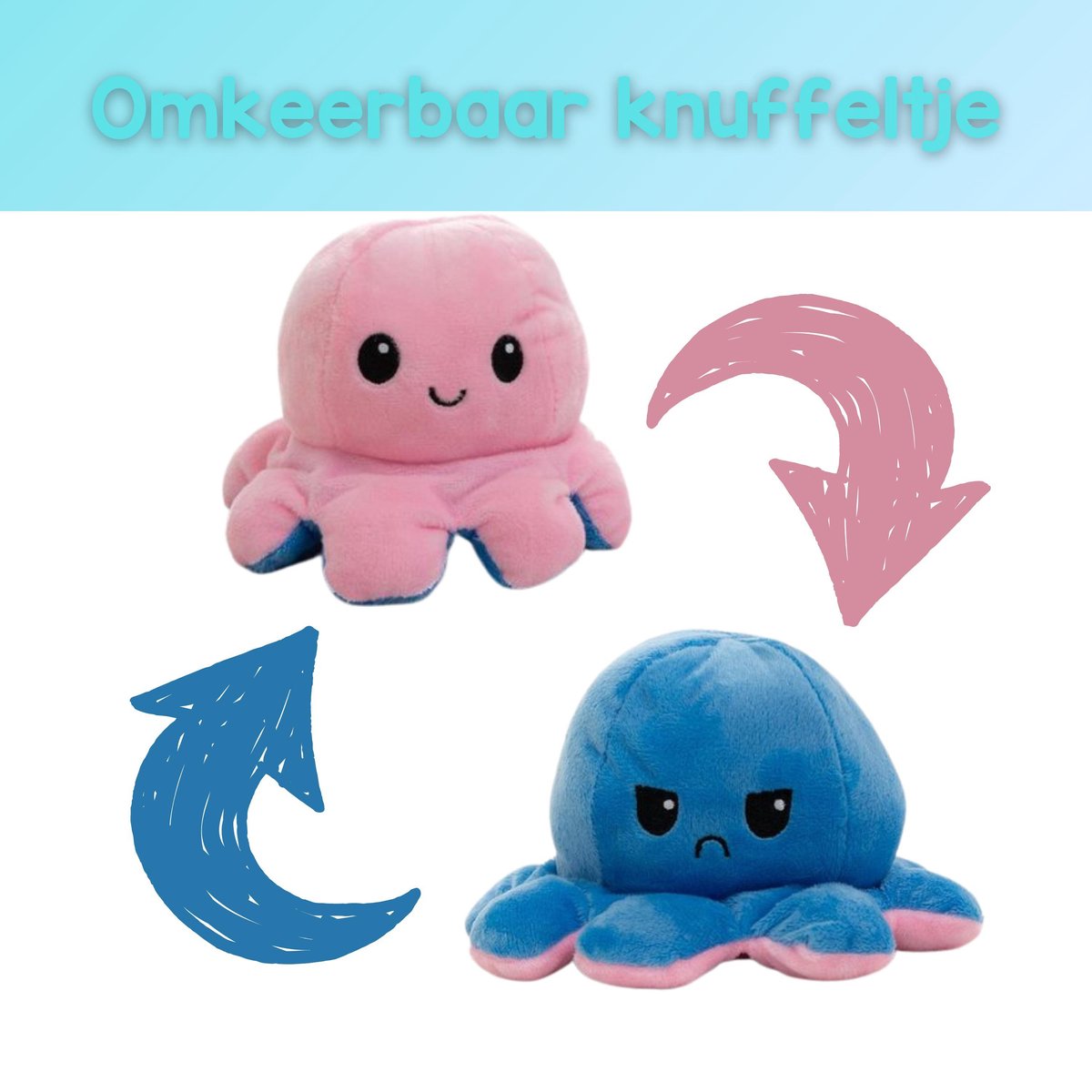 ABOecommerce Octopus Knuffel Mood - Reversible Octopus - Emotie Knuffel ...
