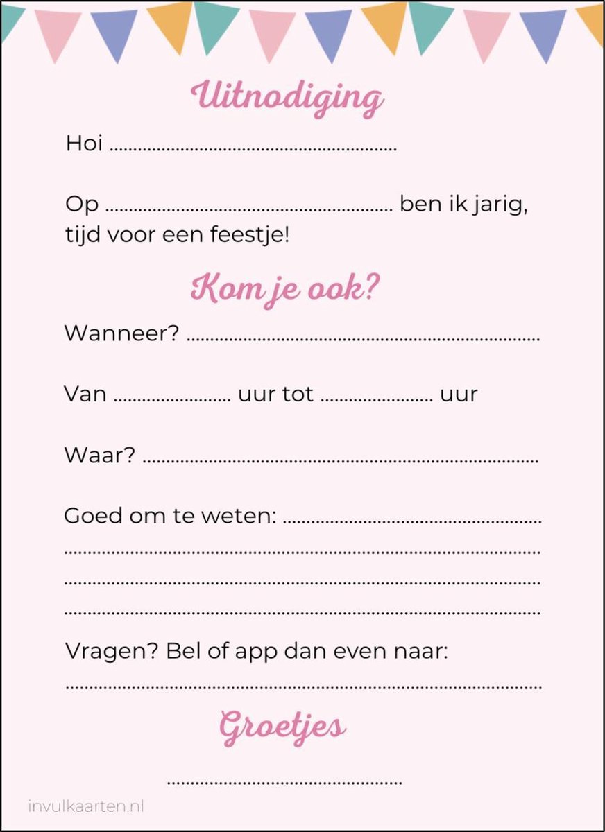 Uitnodiging kinderfeestje | 20 stuks | uitnodigingskaarten ...