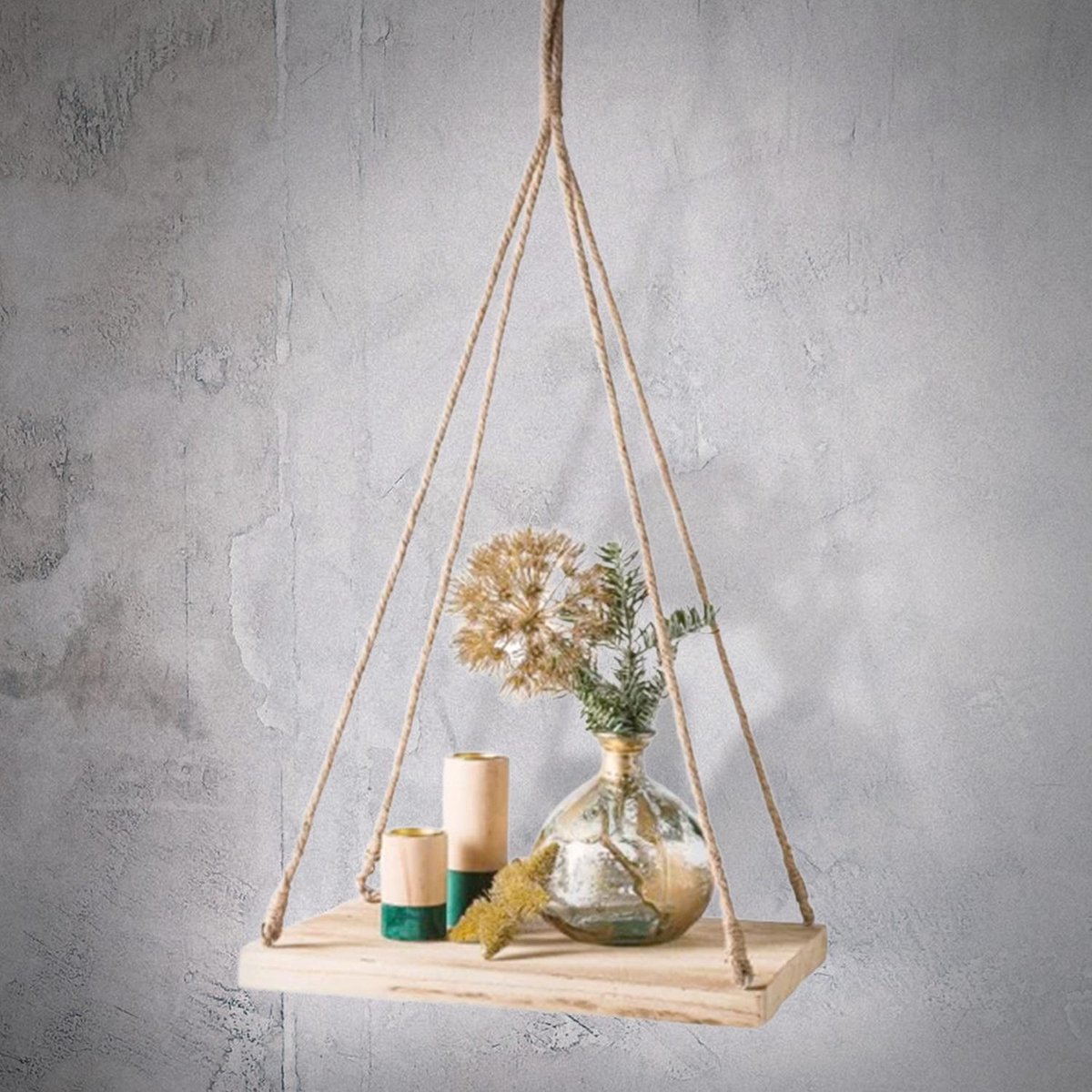 Hangplank - Plantenhanger Hout | Rechthoekig met Juten Koord | 45x29x4 ...