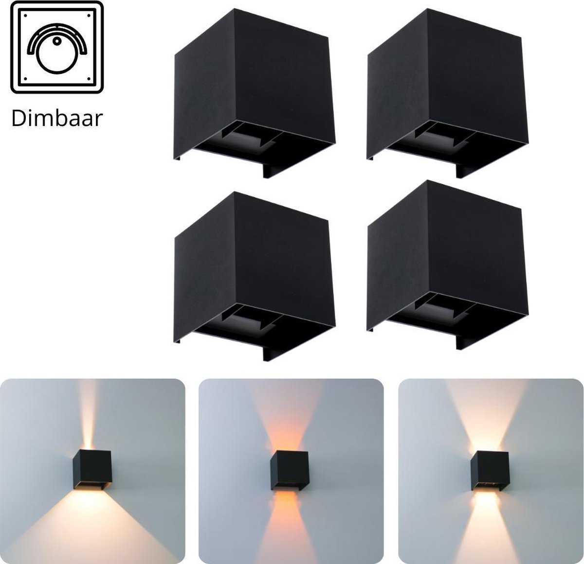 Proventa KUBUS Outdoor LED Muurlamp - Dimbaar - 4pack Wandlamp Zwart ...