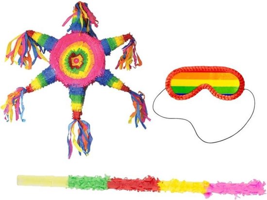 Pinata Feest sterren vorm 65 cm set + stok + masker - Vrijgezellenfeest ...