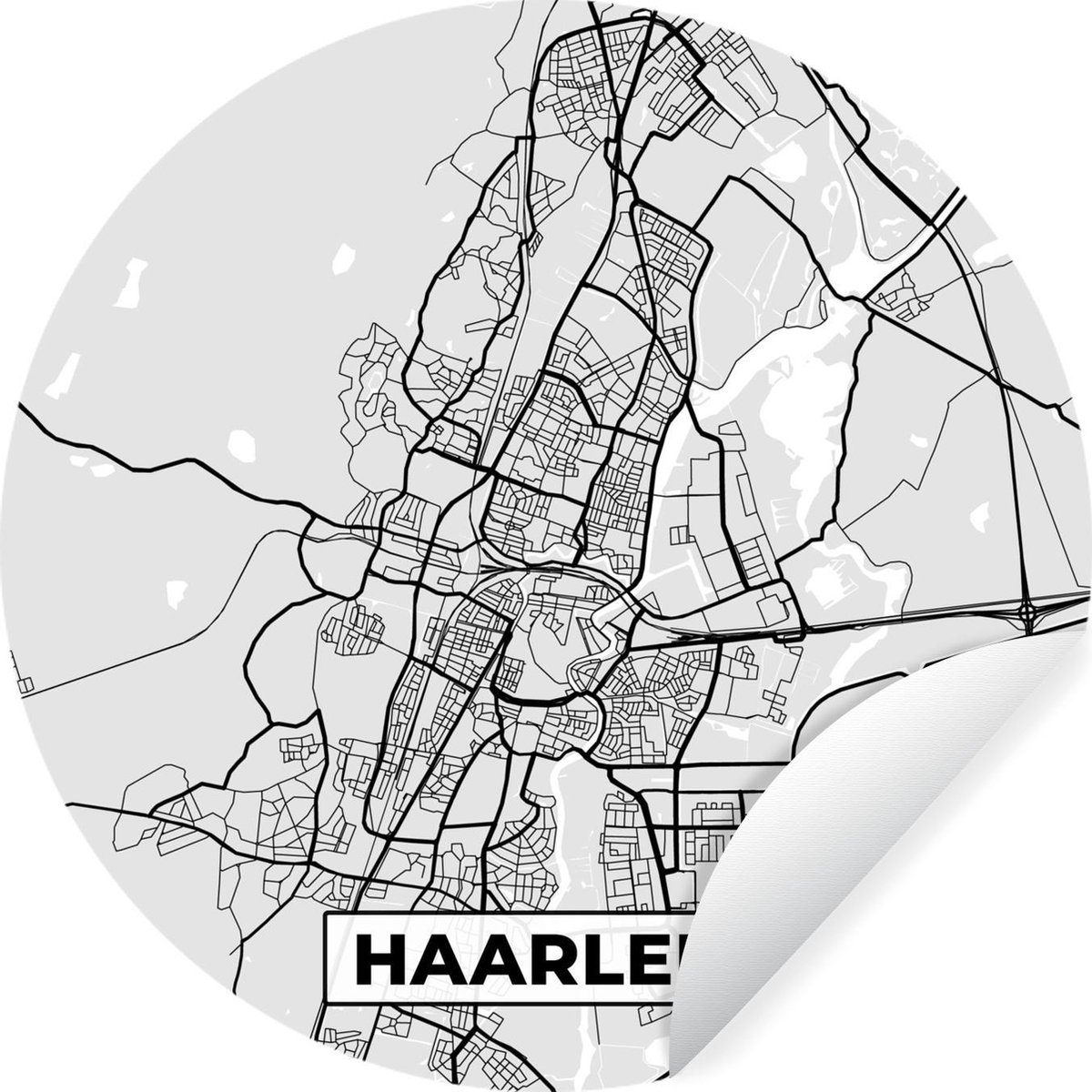 Wallpaper Circle - City Map - Haarlem - Grijs - Wit - 100x100 cm - Wall ...
