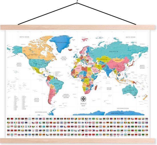 Schoolplaat - Textielposter - Wereldkaart - Kleuren - Vlag - 120x90 cm - Textiel poster | bol.com