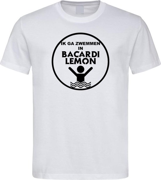 Wit T-Shirt met “ Ik ga zwemmen in Bacardi Lemon “ print Zwart Size XS | bol