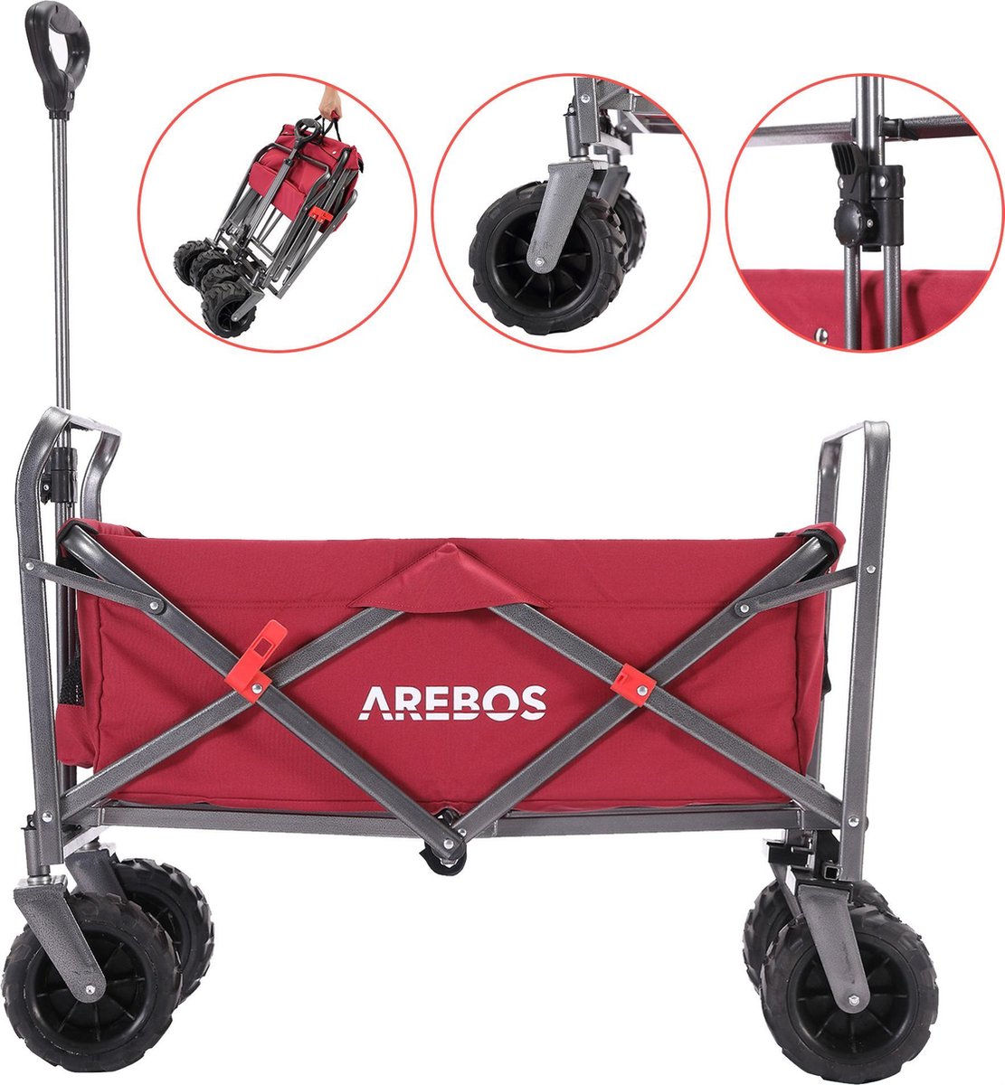 AREBOS Bolderkar Opvouwbare - Bolderkar Luchtbanden - Strandkar - Rood | bol.com