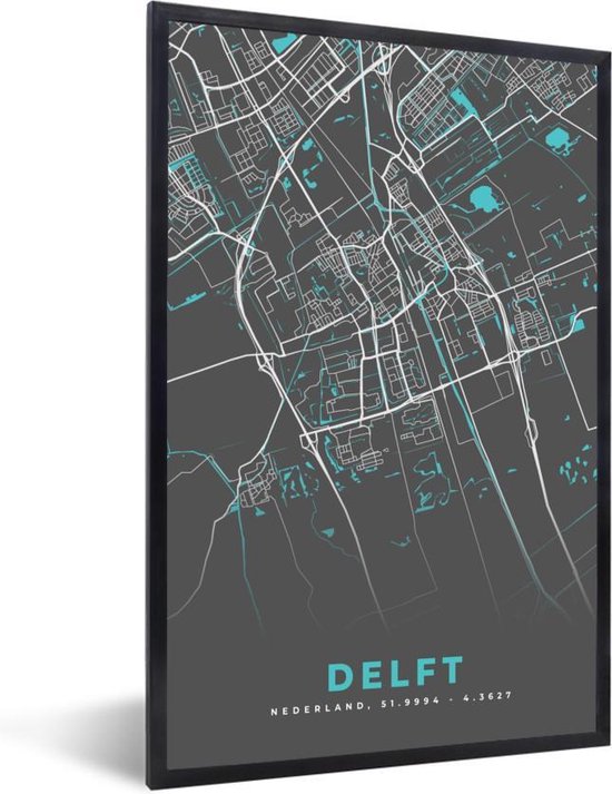 Fotolijst incl. Poster - Plattegrond - Delft - Grijs - Blauw - 20x30 cm ...