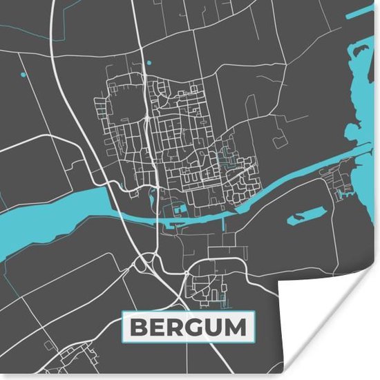 Poster Plattegrond - Bergum - Grijs - Blauw - 100x100 cm XXL | bol.com