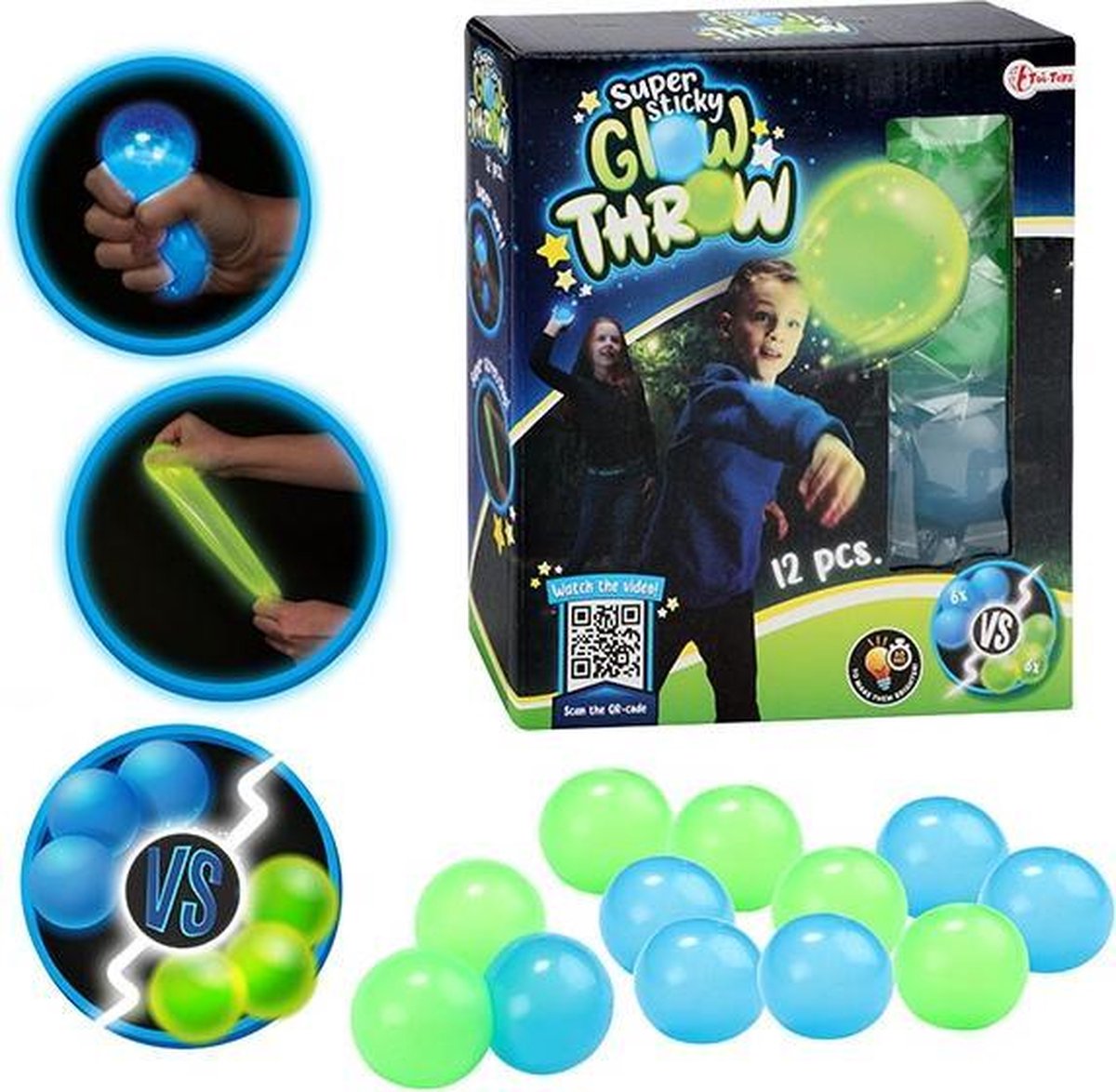 Toi-Toys Sticky Stretch Globbles Ballen - Glow in the dark - 12 stuks ...