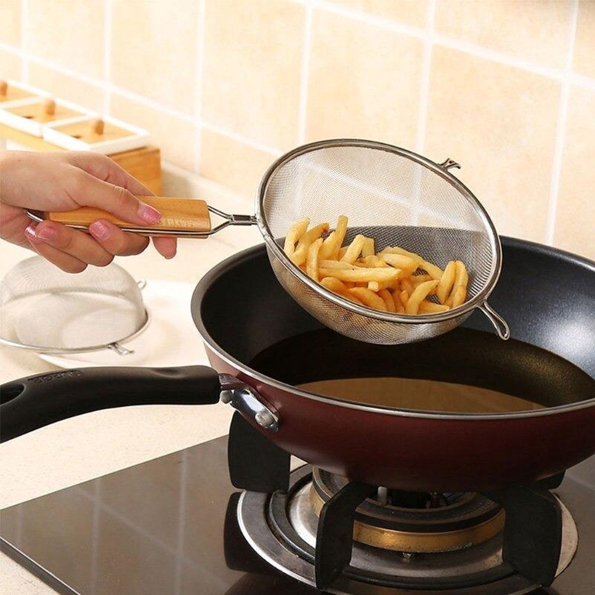 vergiet Keukenzeef-Keukengerei zeef met draaggreep-Zifter Met Houten ...