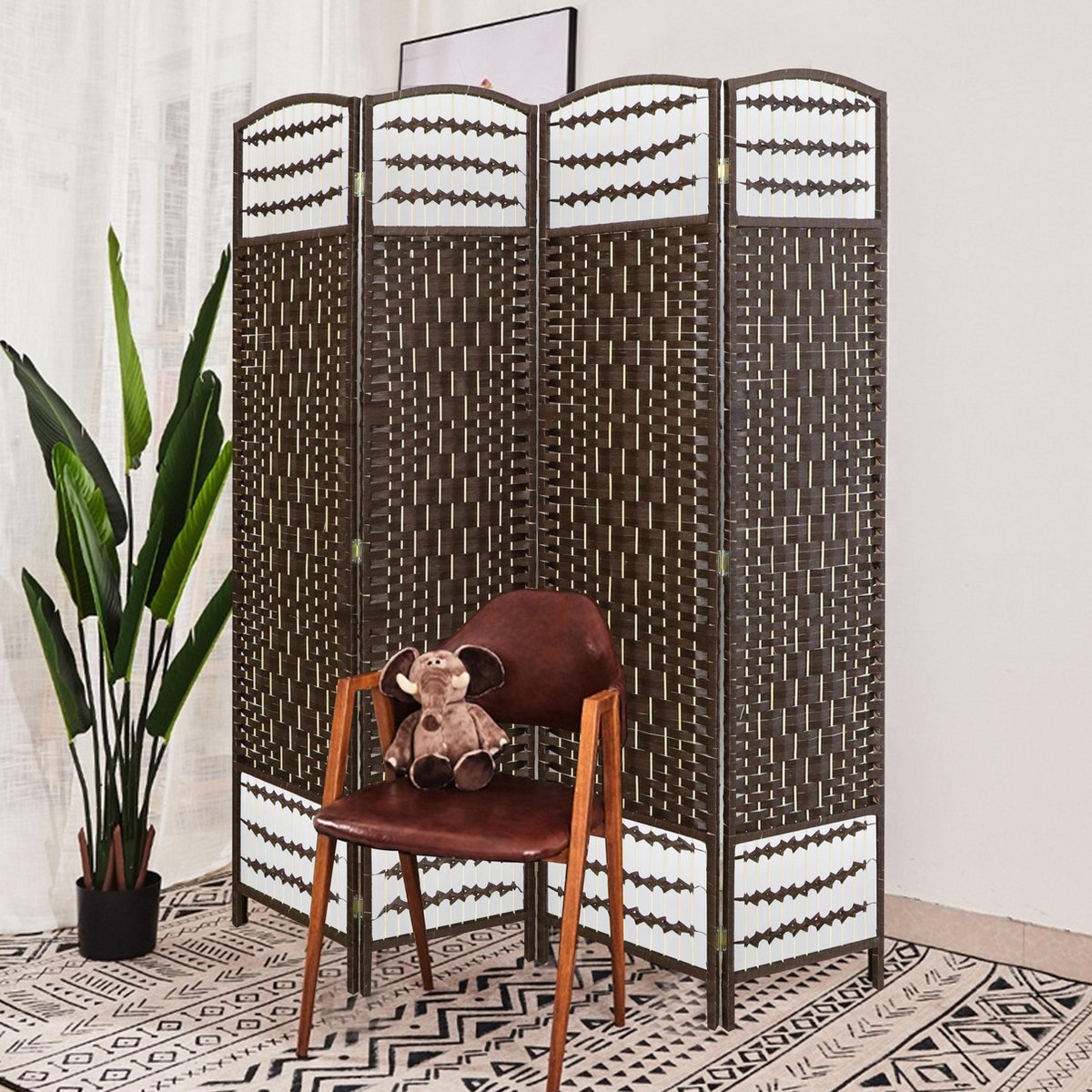 LW Collection Kamerscherm donkerbruin 170x160cm - kamerschermen 4 ...