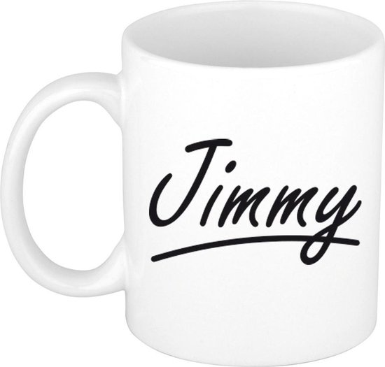Jimmy naam cadeau mok / beker met sierlijke letters - Cadeau collega ...