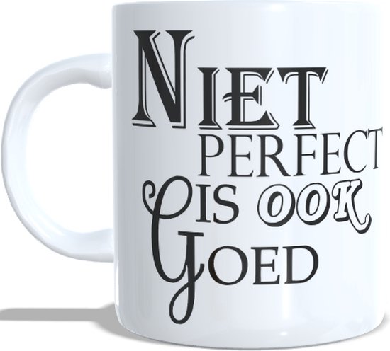 Koffie beker - thee mok - tekst - spreuk niet perfect is ook goed | bol