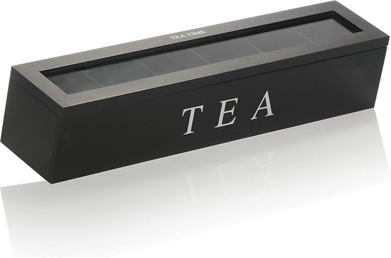 Theedoos 6 vaks - Theedoos Hout - Thee - Theedoos Zwart - Theedoos Glas ...