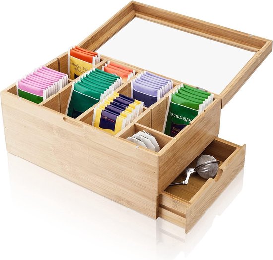 Theedoos met 8 verstelbare vakken en lade - Theedoos Bamboe - Theedoos ...