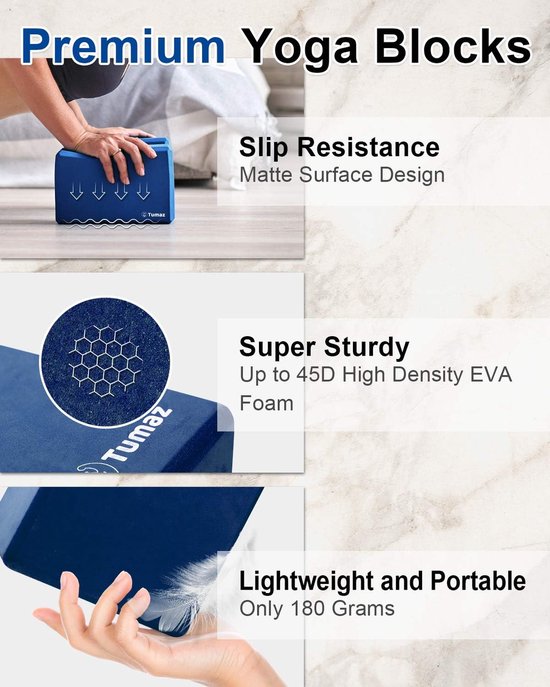 Yoga blok set van 2 met yoga riem [240 cm] - Yoga blokken EVA schuim ...