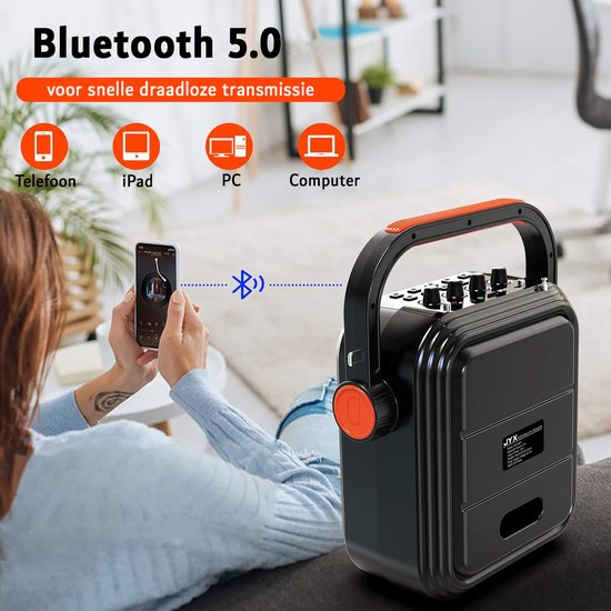 Karaoke Machine - Draagbare Bluetooth-luidspreker met 2 UHF draadloze microfoons,... | bol