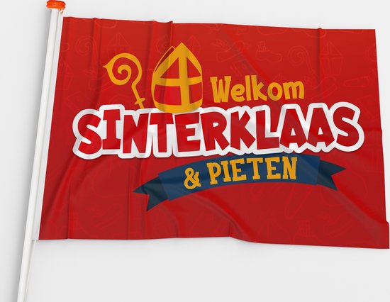 Welkom Sinterklaas vlag - Decoratie - Versiering - Sint en Piet - 150 x 100 cm | bol