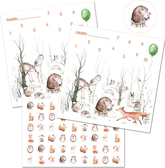 Beloningssysteem met Stickers - Beloningskaarten Bosdieren ...