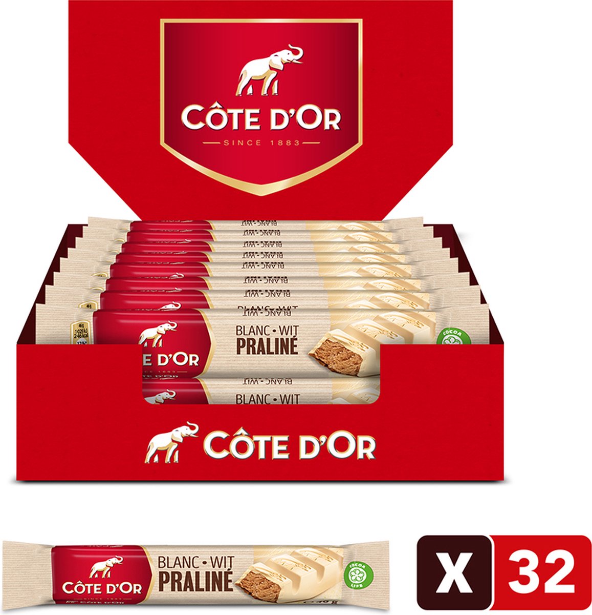 Côte d'Or Chocolade Repen Praliné Wit - 32 stuks | bol