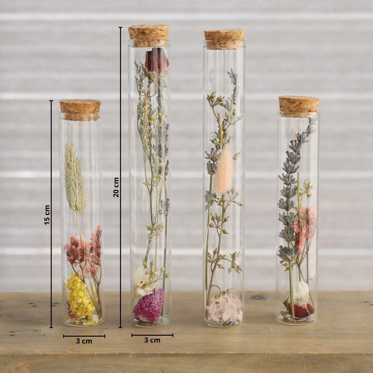 Fleurs séchées en tube à essai avec bouchon en liège, lot de 4 ...