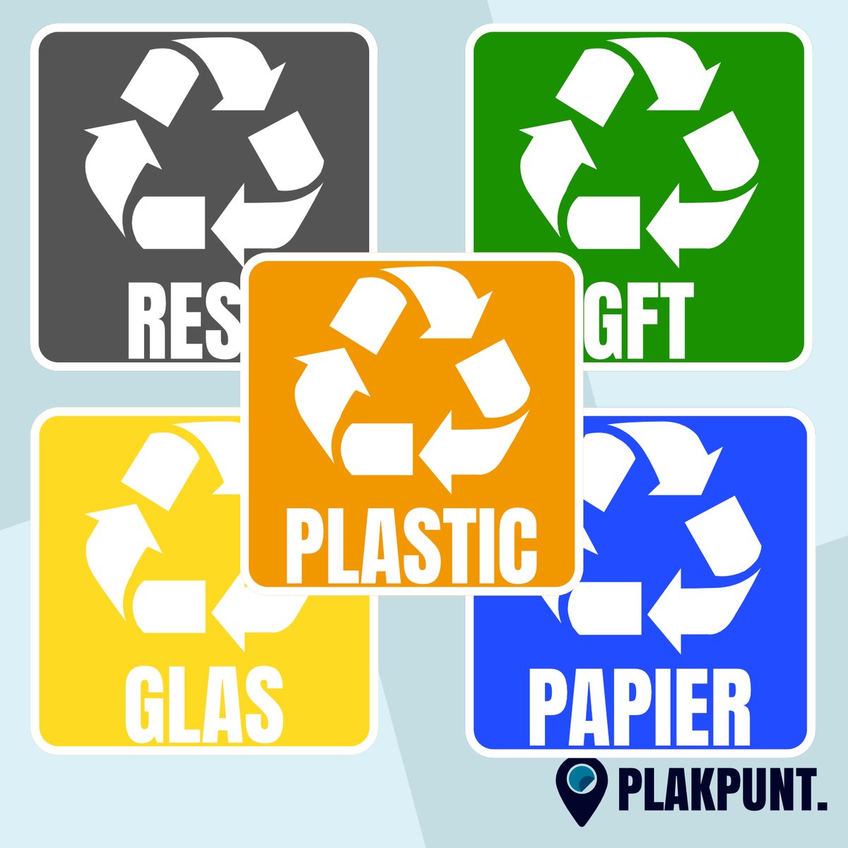 Recycle Stickers - 5 stuks - 10x10cm - Afvalbak - Prullenbak - Afval ...