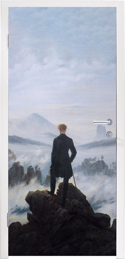 Deursticker De zwerver boven de zee van mist - Caspar David Friedrich ...