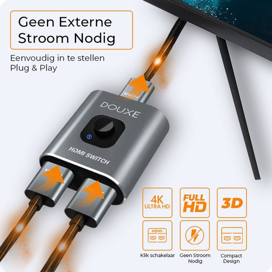 Douxe HDMI Switch - 4K HDMI Switch - HDMI Switch voor TV, monitoren, game consoles - Zwart | bol