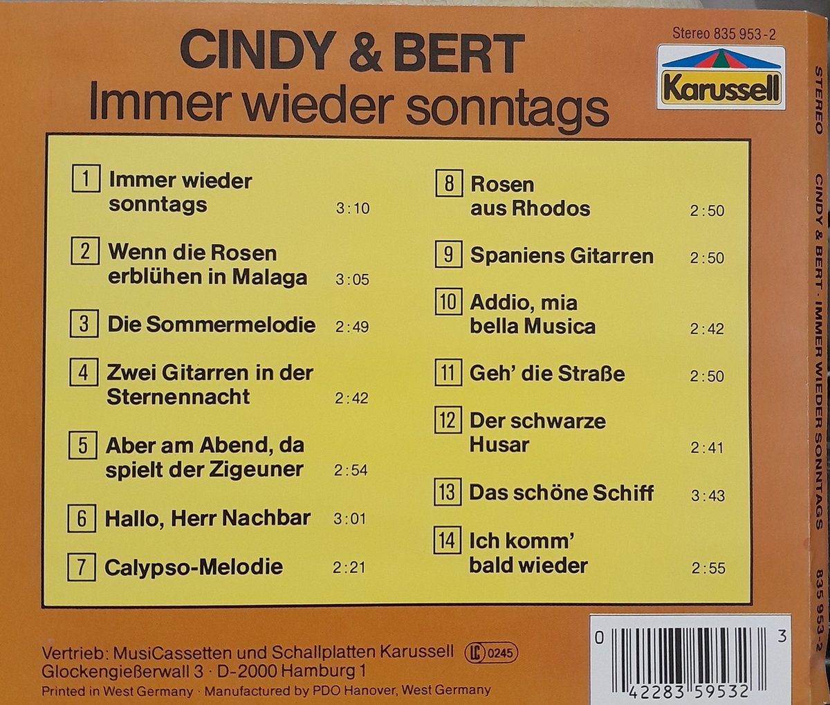 Cindy & Bert - Immer wieder sonntags - Cd album, Cindy & Bert | Muziek ...