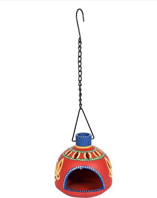Terracotta Handpainted Red Matki Hanging Tea Light | bol