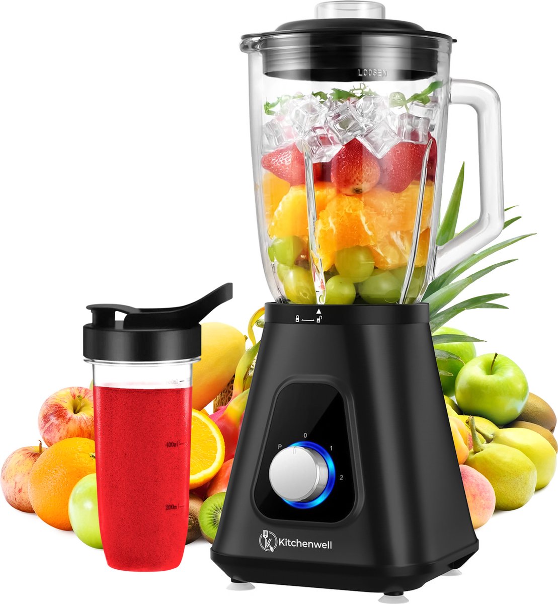 Kitchenwell Blender - 1.5 Liter - Glazen Kan - 3 Standen - 1300W ...