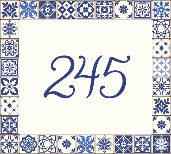 Huisnummerbord nummer 245 | Huisnummer 245 |Geblokt delfts blauw ...