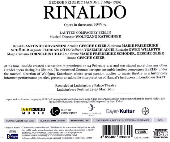 Handel: Rinaldo, Lautten Compagney Berlin & Wolfgang Katschner | Muziek ...