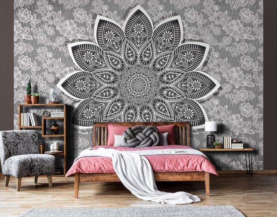 Fotobehang - Vlies Behang - Mandala en Bloemen Patroon - 208 x 146 cm | bol