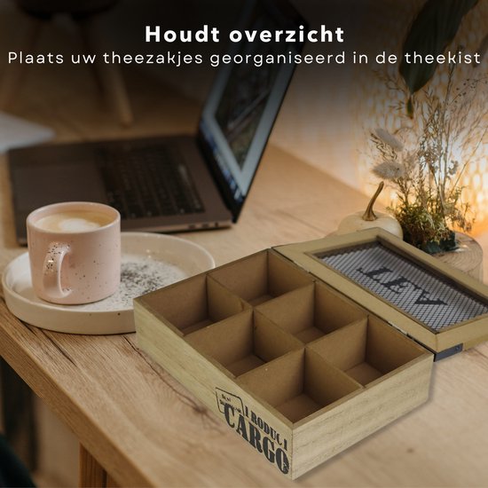 Cheqo® Theekist 6 Vaks - Theedoos - Cargo - Houten Kist - Theezakjes ...