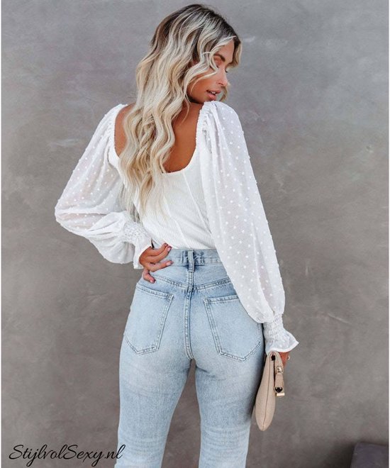 Witte stretch off the shoulder body | Dames bodysuit top | maat 44/46 | bol