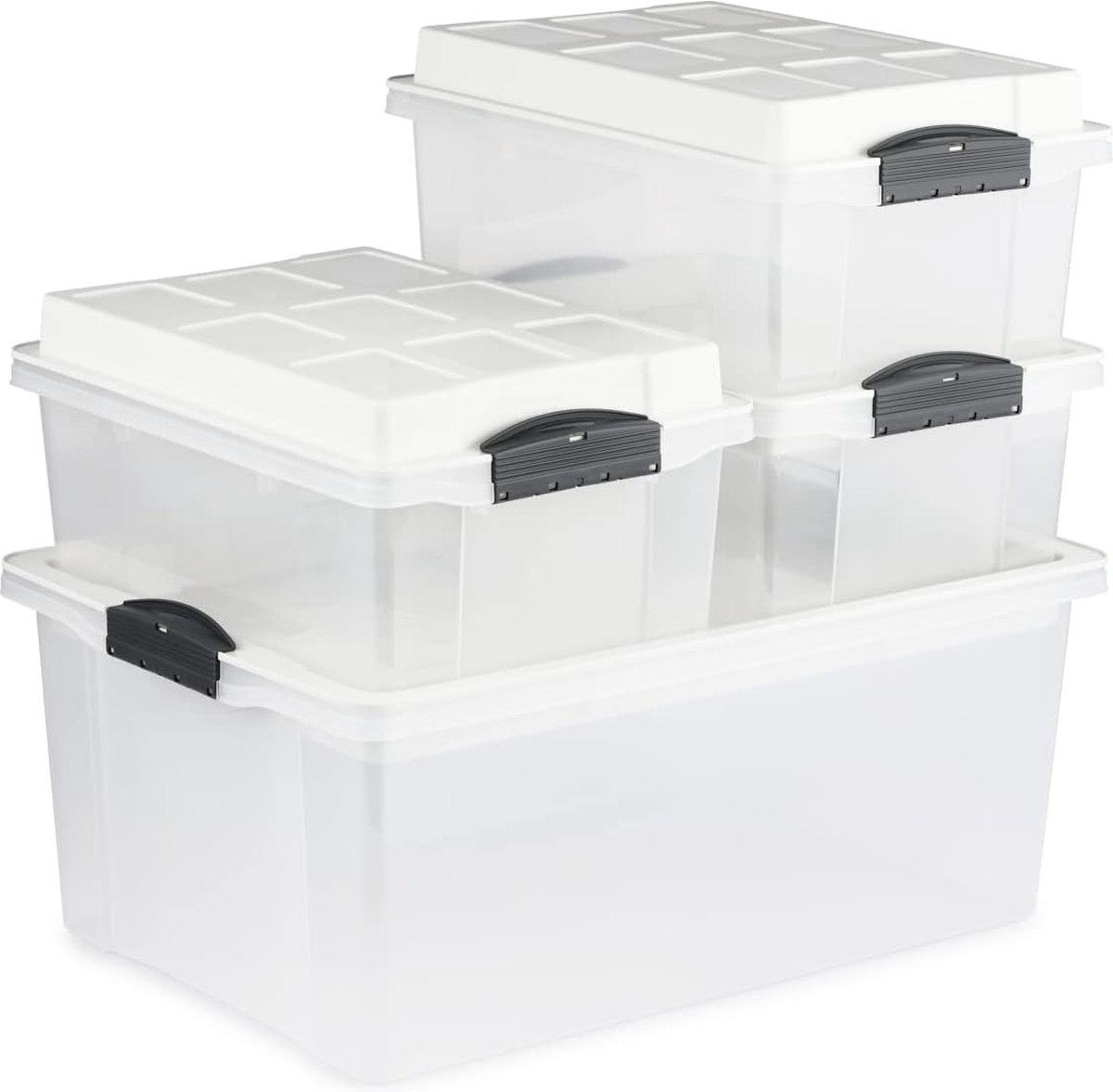 Set van 3 opbergdozen 38 l met deksel, kunststof (PP) BPA-vrij, wit ...