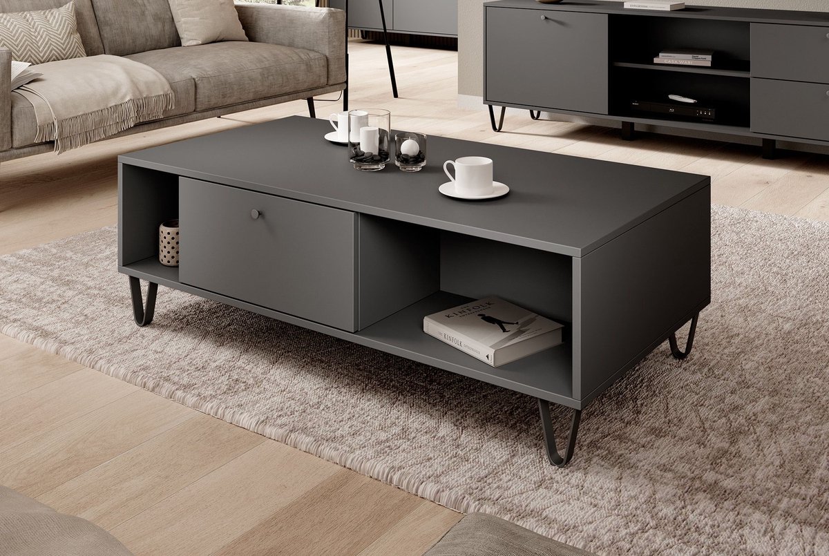Meubella - Salontafel Apula - Antraciet - 120 cm | bol
