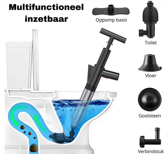 Professionele Luchtdruk Pomp Ontstopper - 4 Ontstoppingskoppen ...