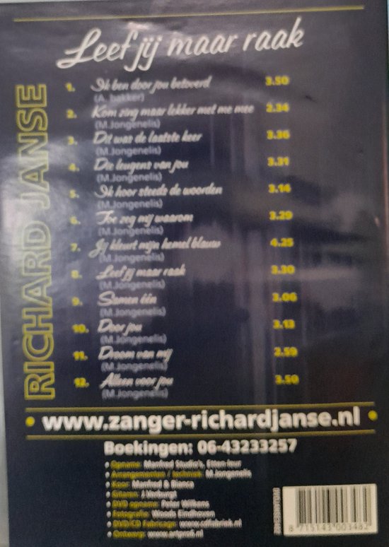 Richard Janse - Leef jij maar raak- Dvd, Richard Janse | Muziek | bol