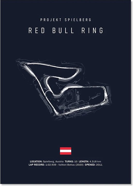 Red Bull Ring Circuit op Blauw Canvas - Inclusief Lijst - Met ...