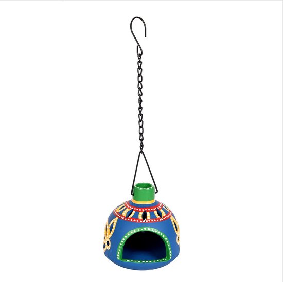 Terracotta Handpainted Blue Matki Hanging Tea Light | bol