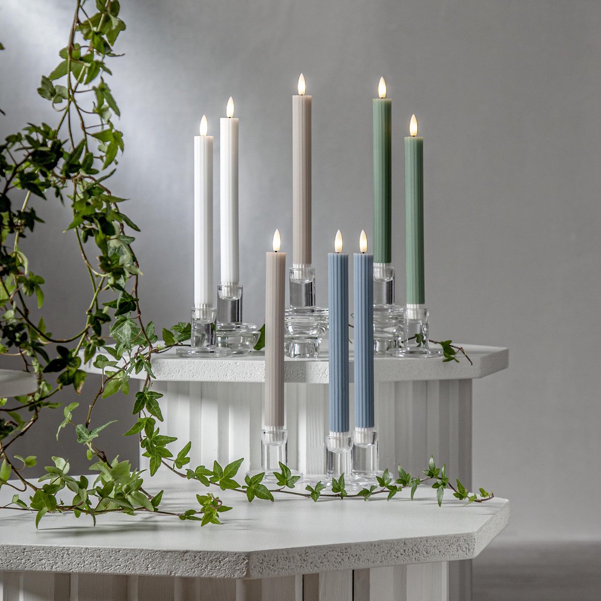 Star Trading LED kaars Flame Stripe set van 2 gemaakt van was, wit ...