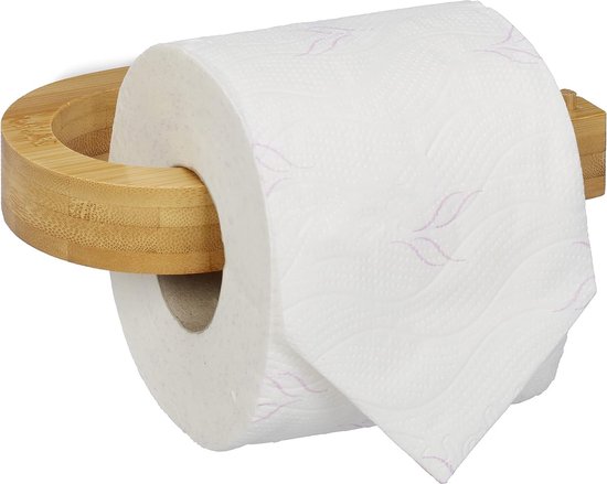 toiletrolhouder bamboe, wc rolhouder muur, badkamer, zelfklevend, HxBxD ...