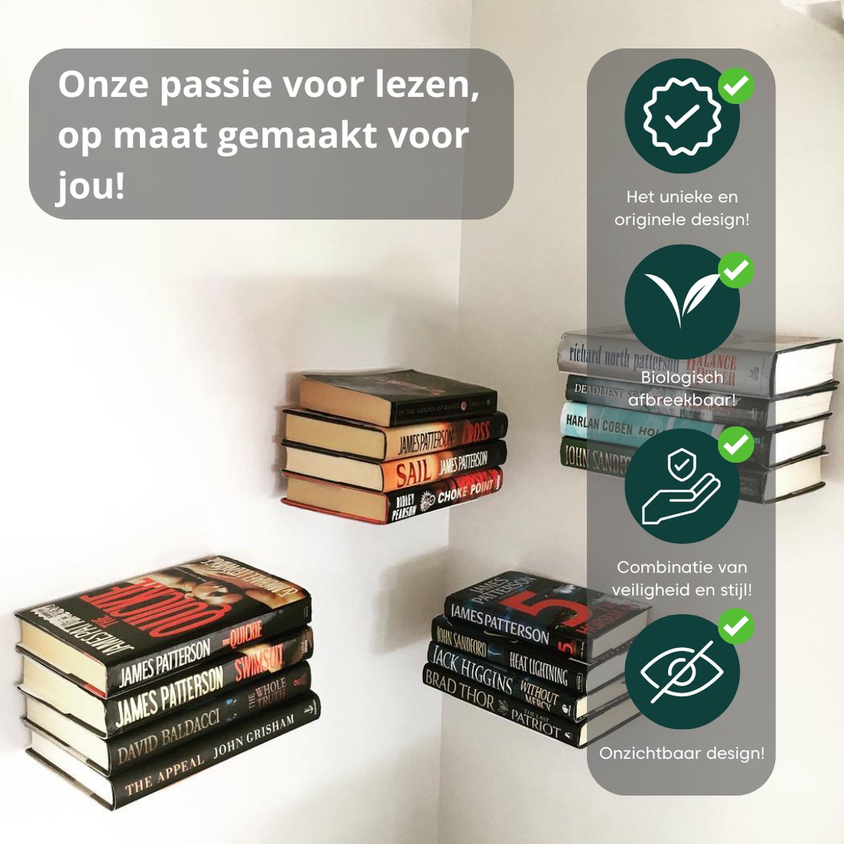 Melvy® - 4x Zwevende Boekenplank Newt - 4-stuks - Zwart - Onzichtbare ...