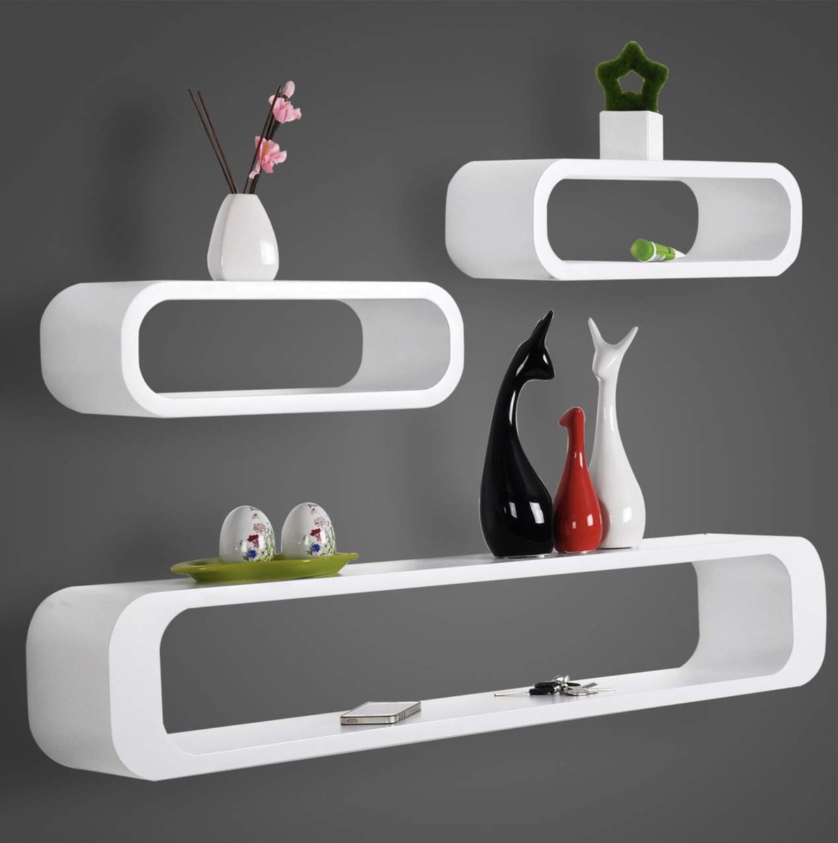 Happyment Wandplank Diva - Ovaal - Zwevend modern - 3 stuks wit ...